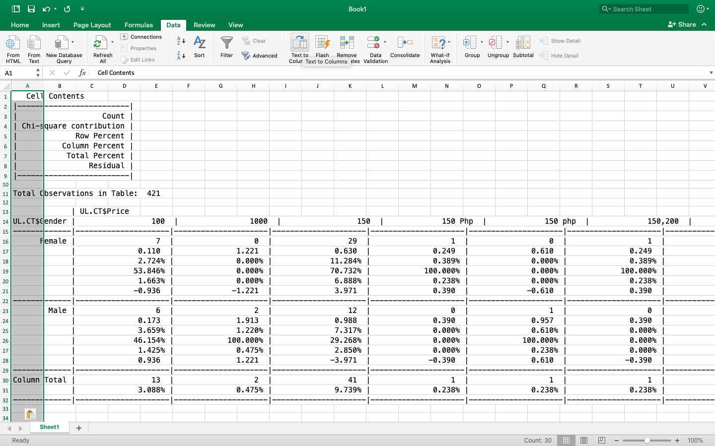 a cell then the data could be manipulated into a table using the text ...